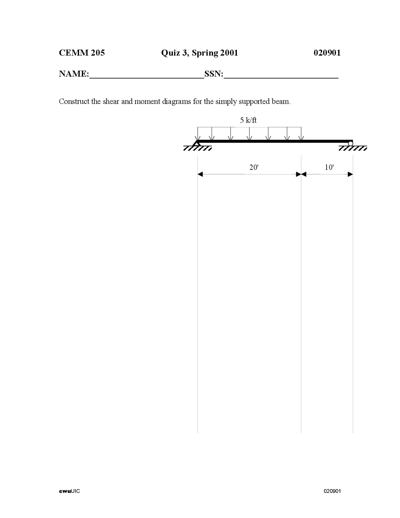 Quiz 3 Structural Analysis I Spring 2001 Cme 205 Docsity