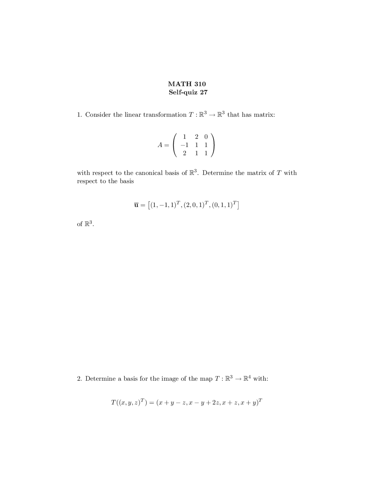 2 Solved Questions For Quiz 25 Applied Linear Algebra Math 310