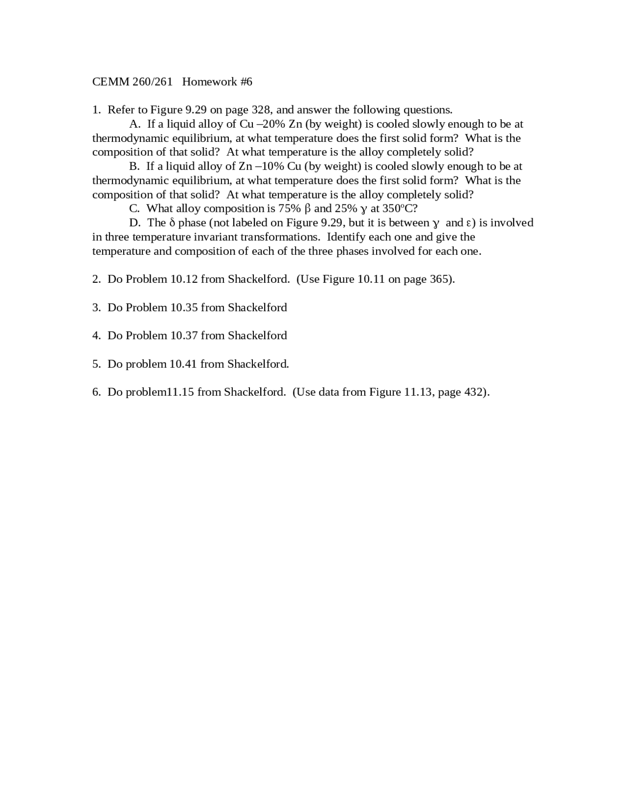 Homework 6 Properties Of Materials Cme 260 Docsity