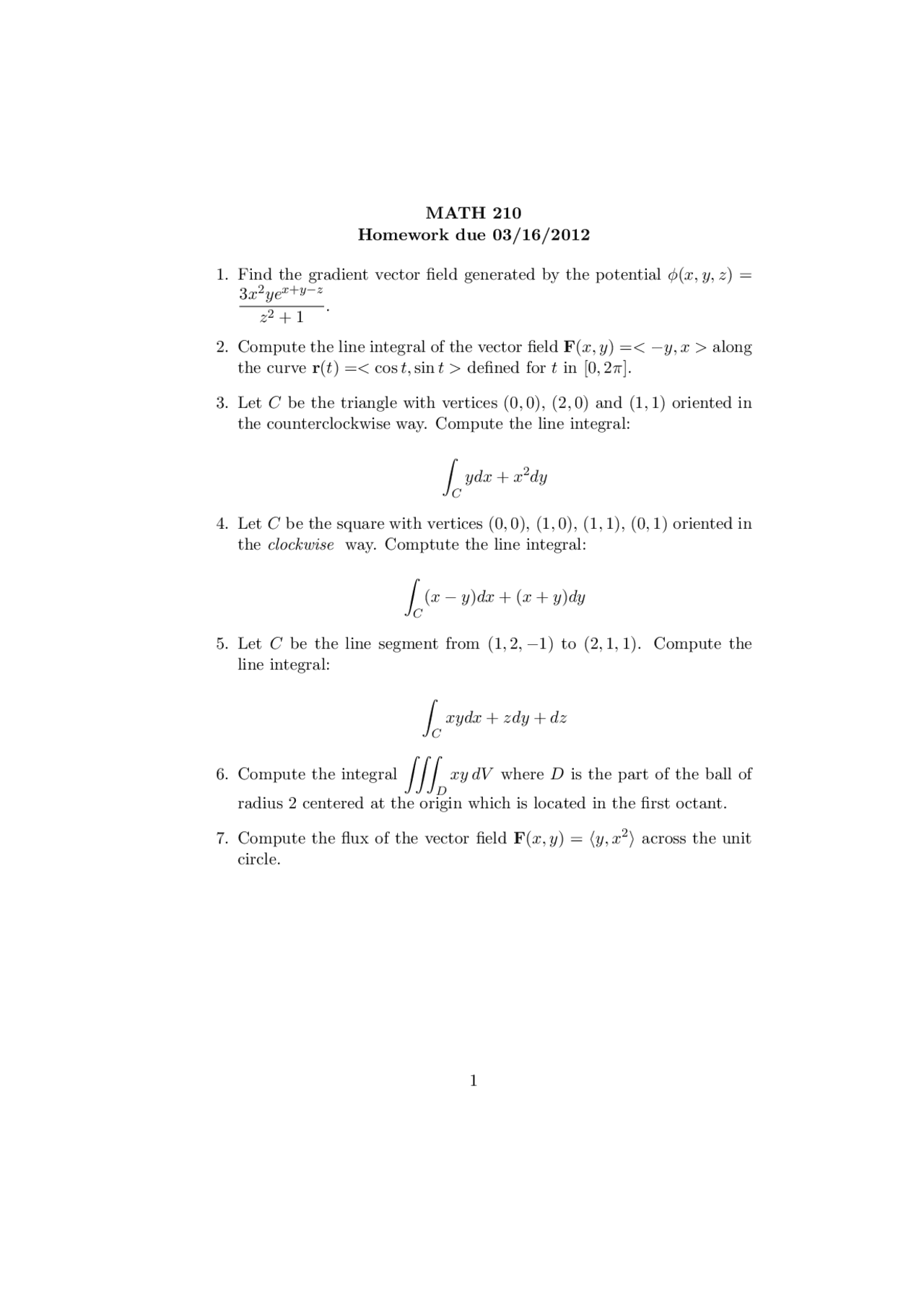 7 Problems On Calculus Iii Sample Homework Math 210 Docsity