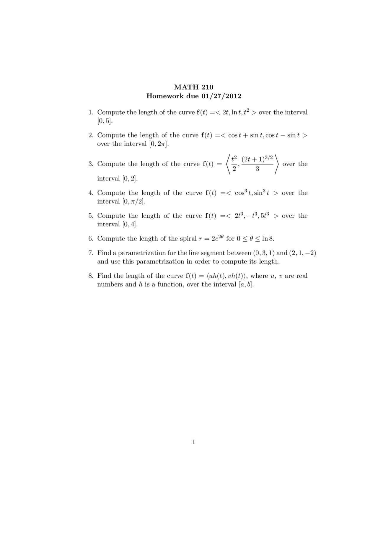 8 Problems On Homework 7 For Calculus Iii Math 210 Docsity