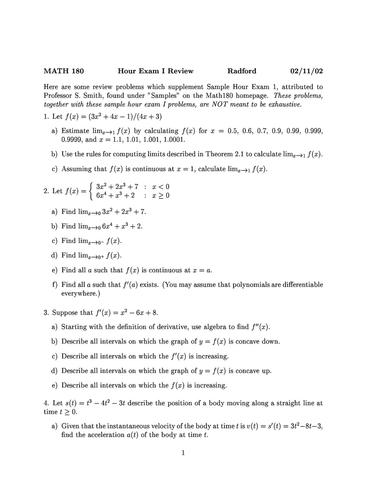 7 Solved Problems To Estimate The Limits Exam 1 Math 180 Docsity