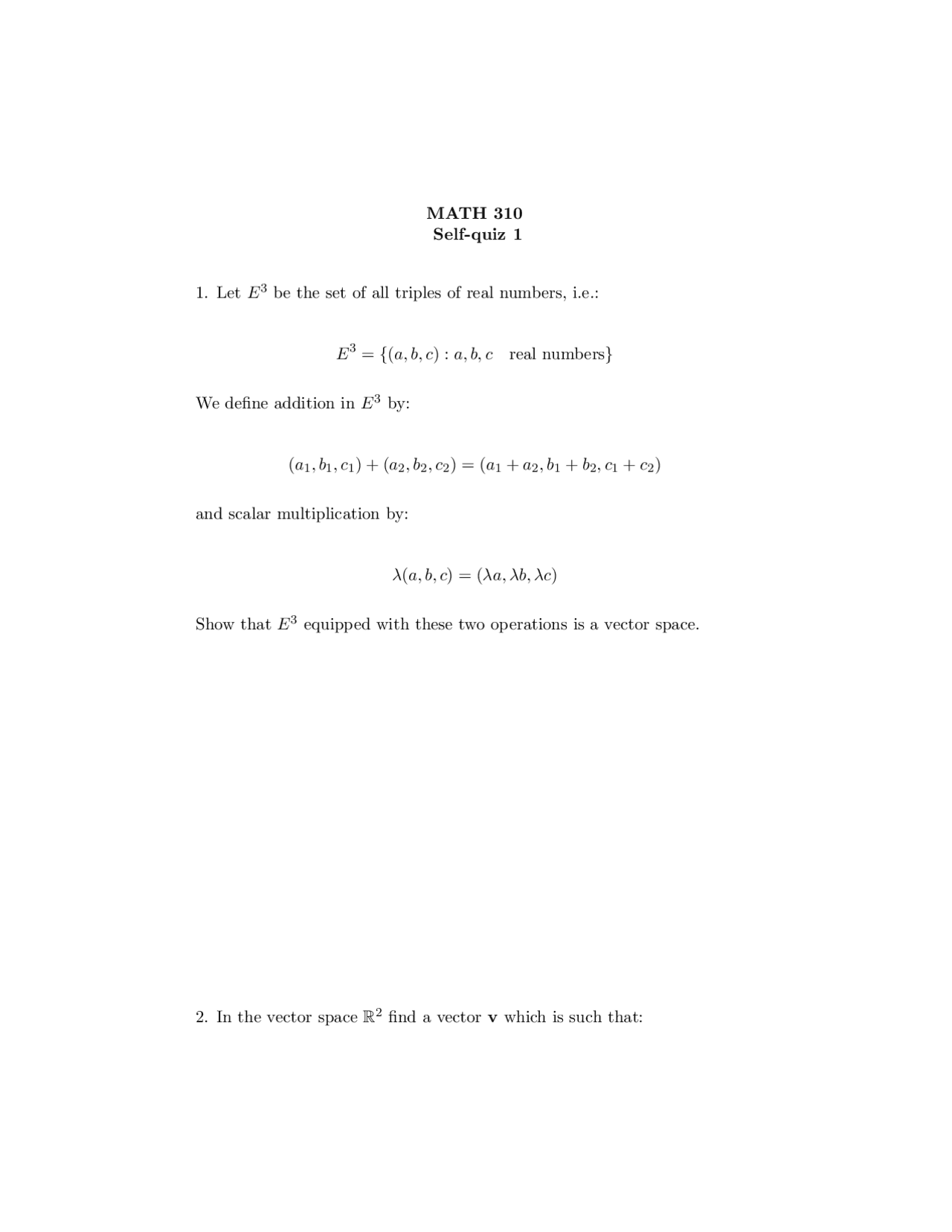 Self Quiz 1 Applied Linear Algebra Math 310 Docsity