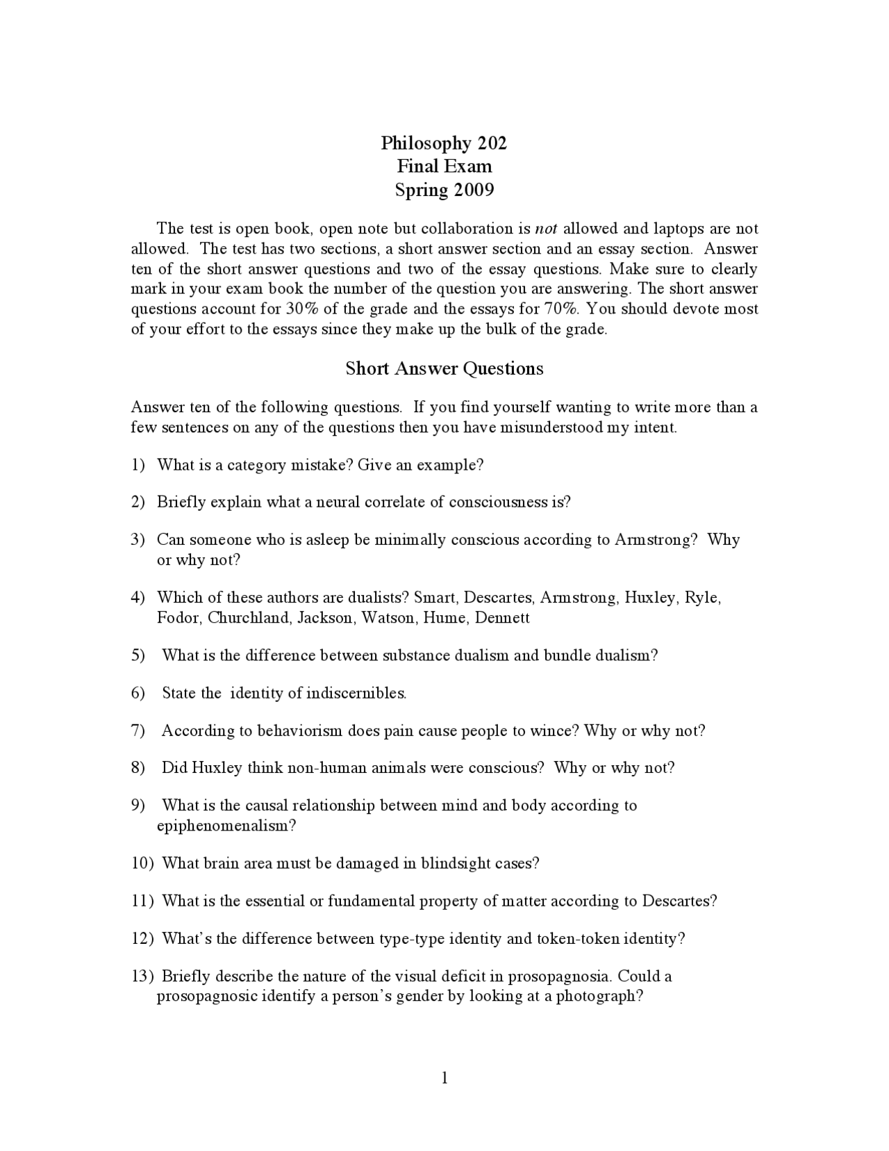 19 Questions on Philosophy in Psychology - Final Examination | PHIL 202 ...
