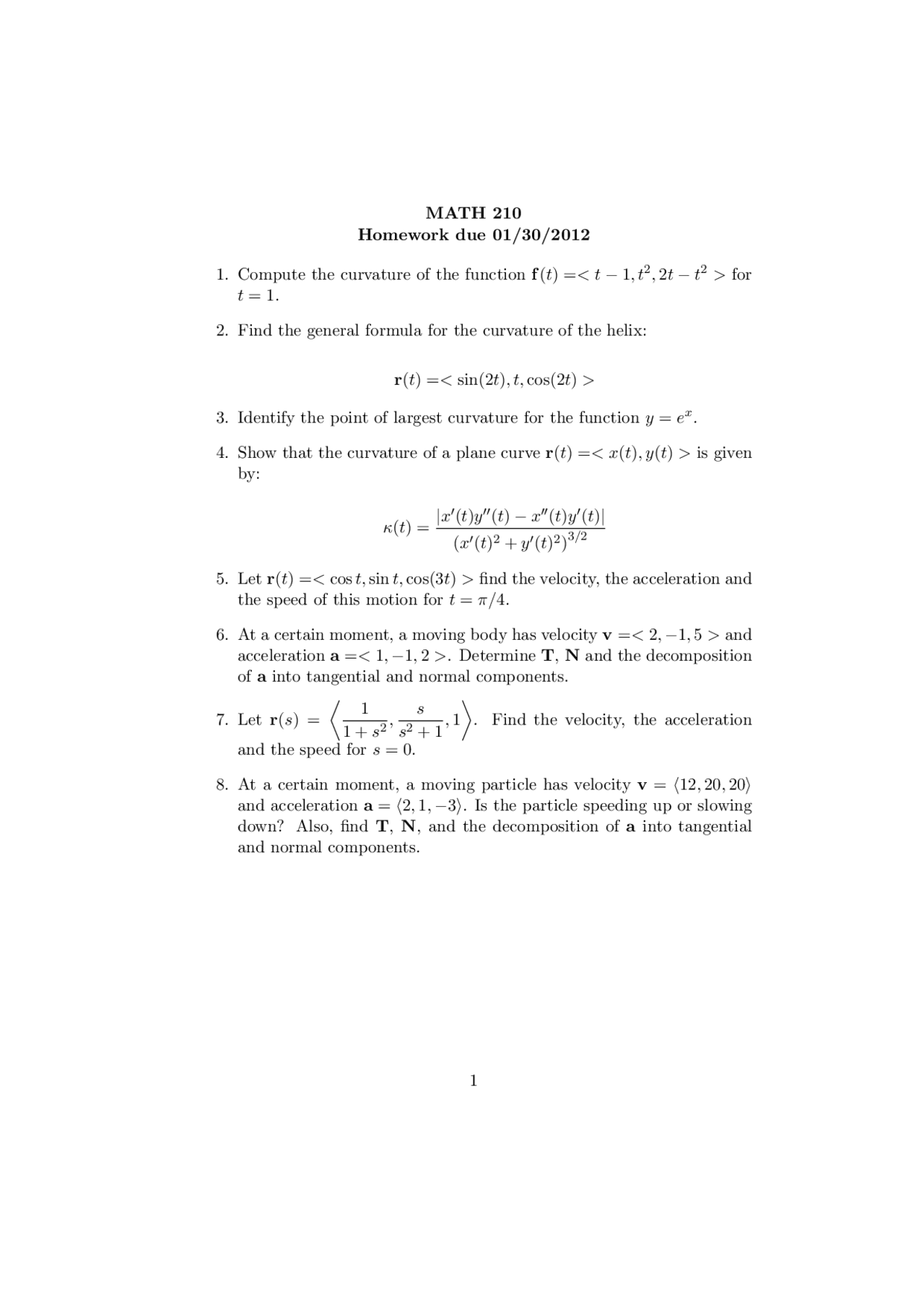 Calculus III - 8 Questions on Homework 8 | MATH 210 - Docsity