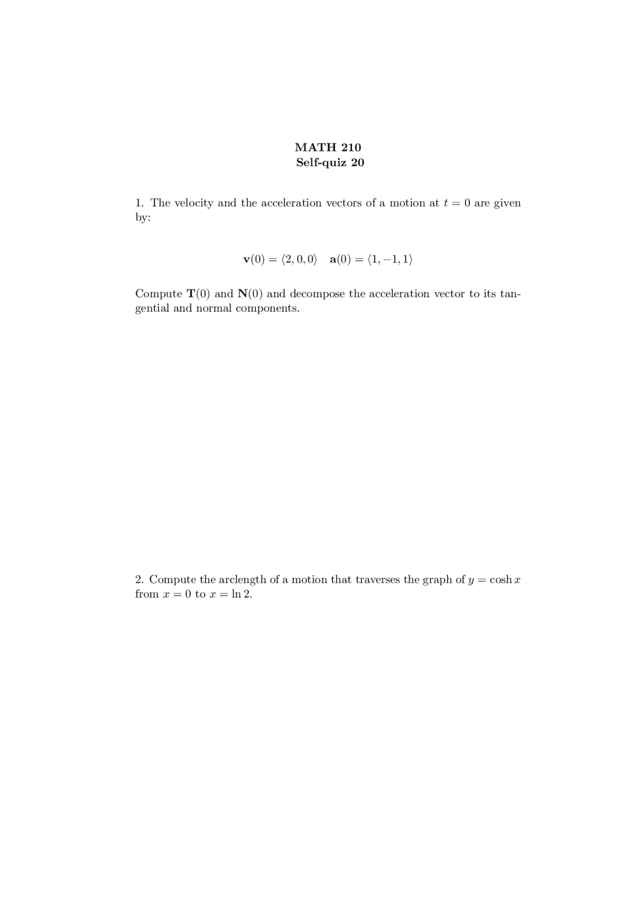 Self Quiz 20 With Solutions Calculus Iii Math 210 Docsity