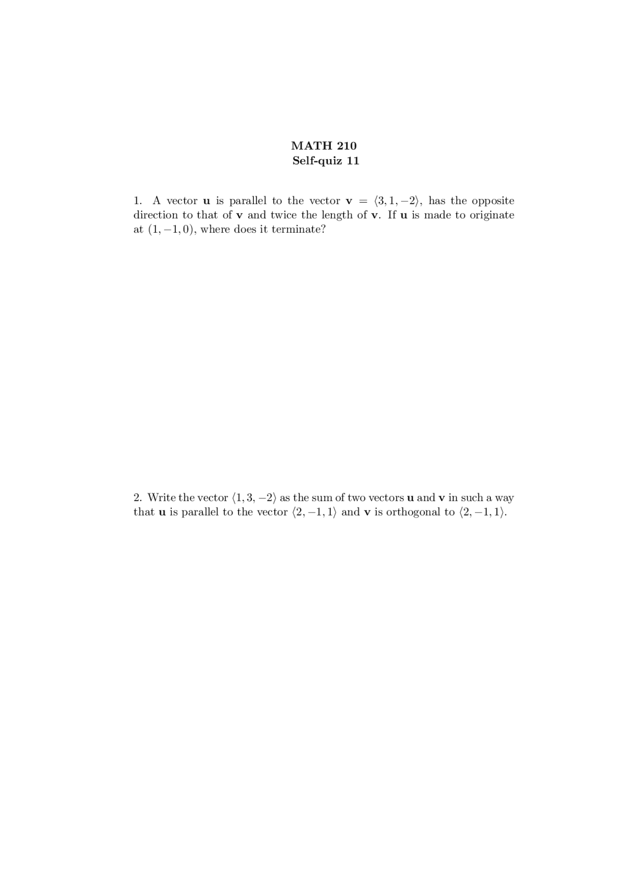 Practice Quiz 11 with Solution Key for Calculus III | MATH 210 - Docsity