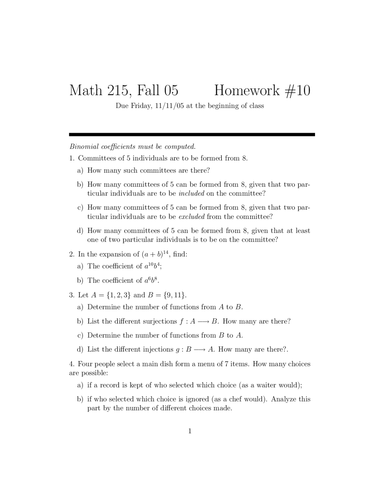 Homework 10 Solutions For Introduction To Advanced Mathematics Math 215 Docsity