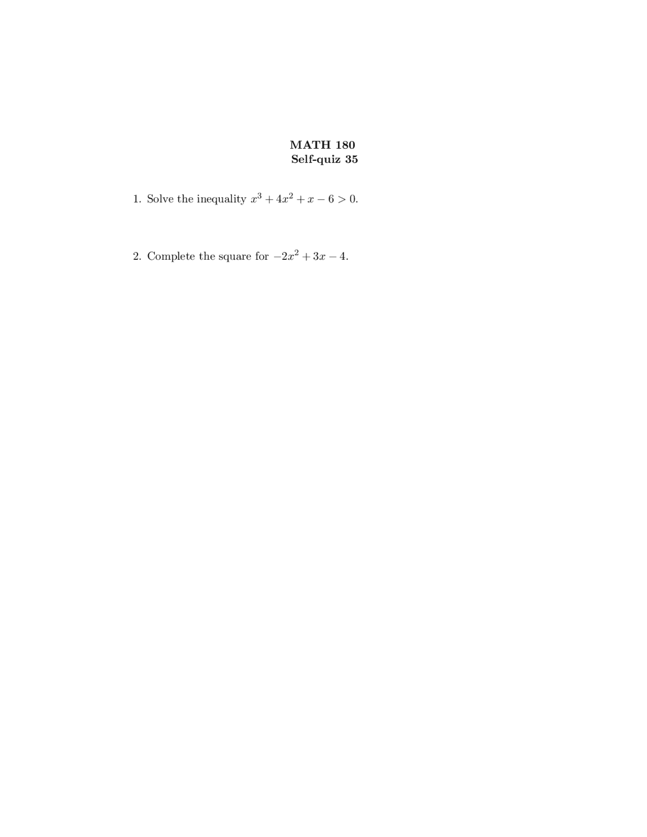 Solutions To Sample Quiz 25 Calculus I Math 180 Docsity