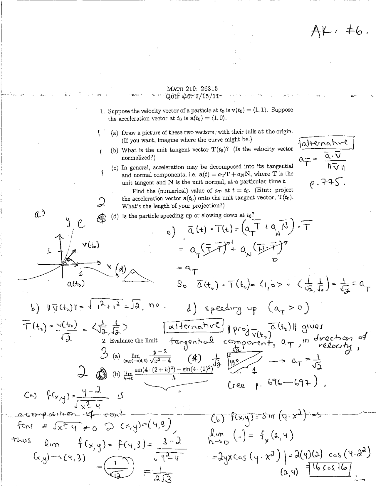 Velocity Vector Calculus Iii Quiz 6 Math 210 Docsity