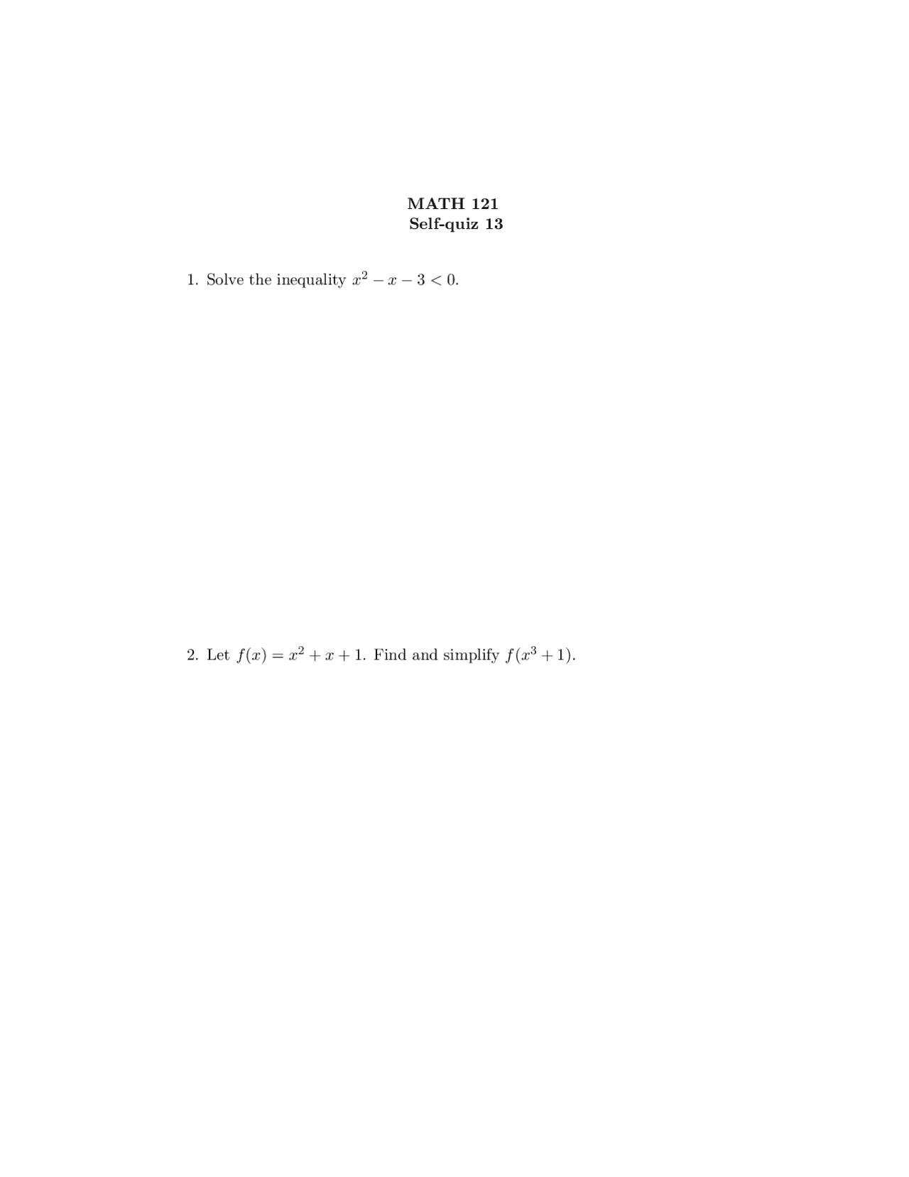 Precalculus Mathematics Quiz 13 With Solutions Math 121 Docsity