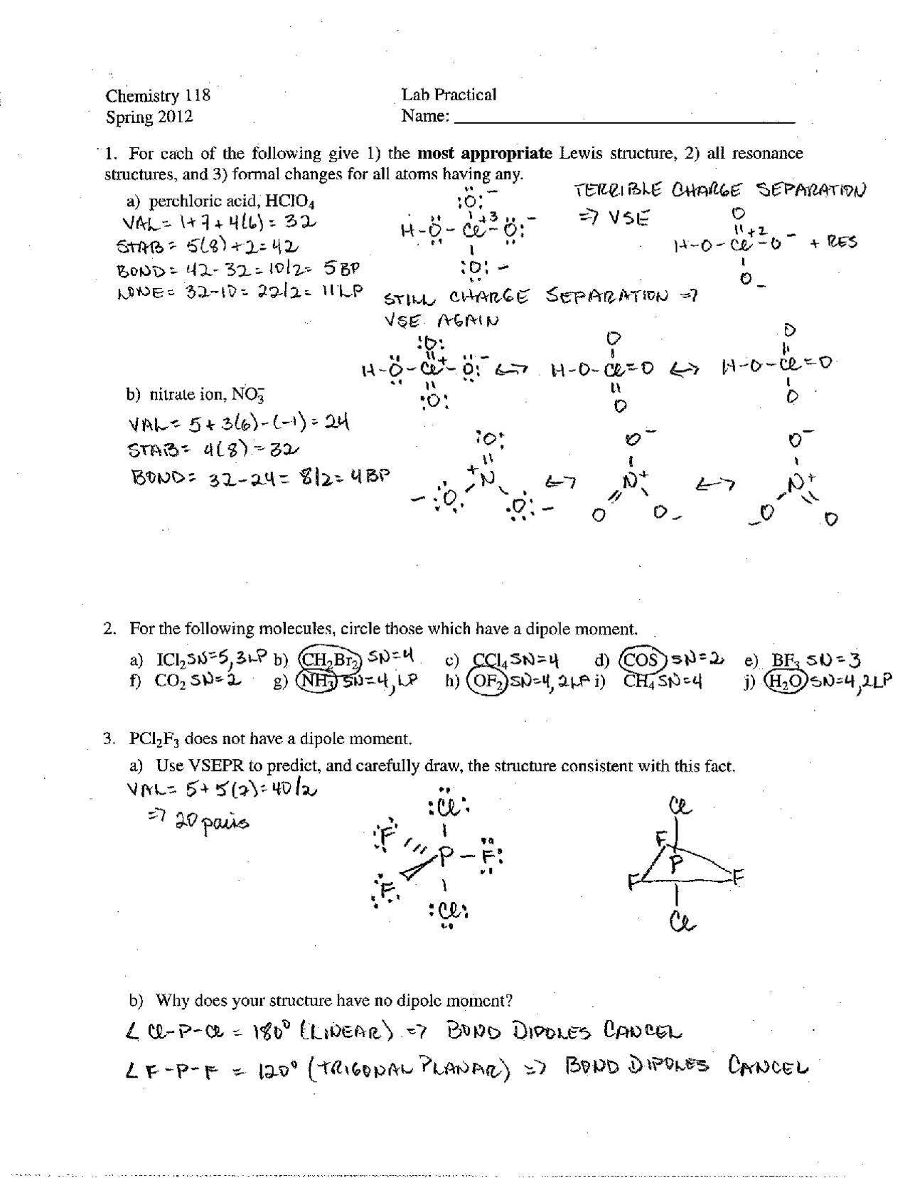 Solved Lab Practical - Honors General Chemistry II | CHEM 118 - Docsity