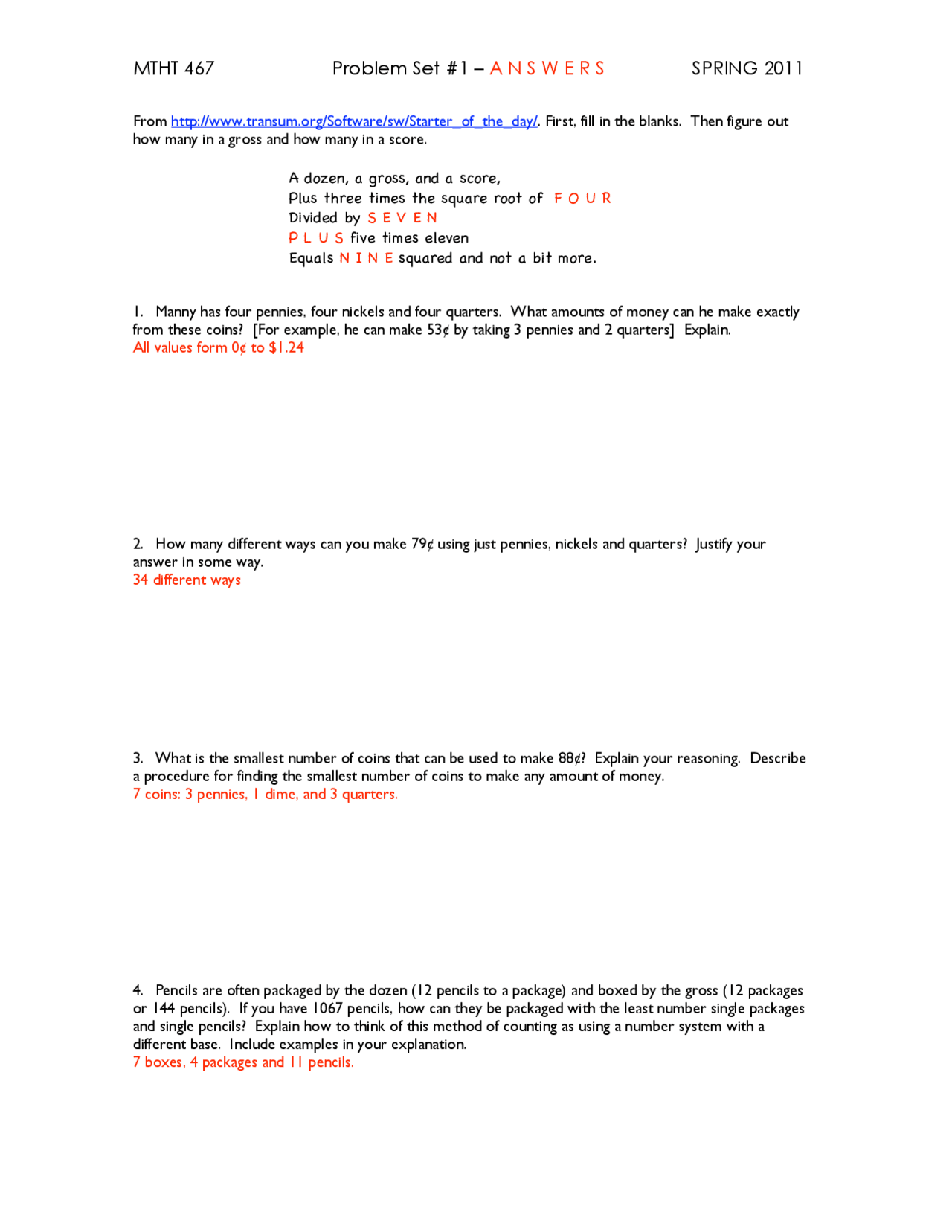 Problem Set 1 With Answers Number Theory With Application Mtht 467