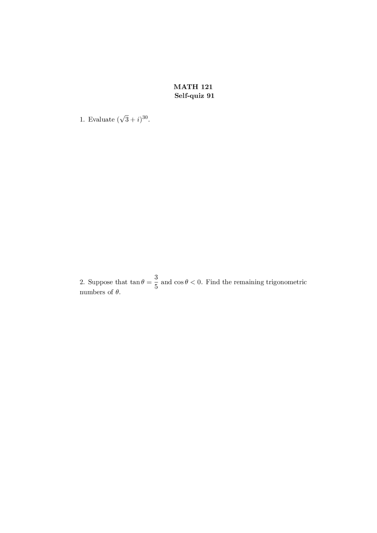 Solutions To Self Quiz 91 Precalculus Mathematics Math 121 Docsity