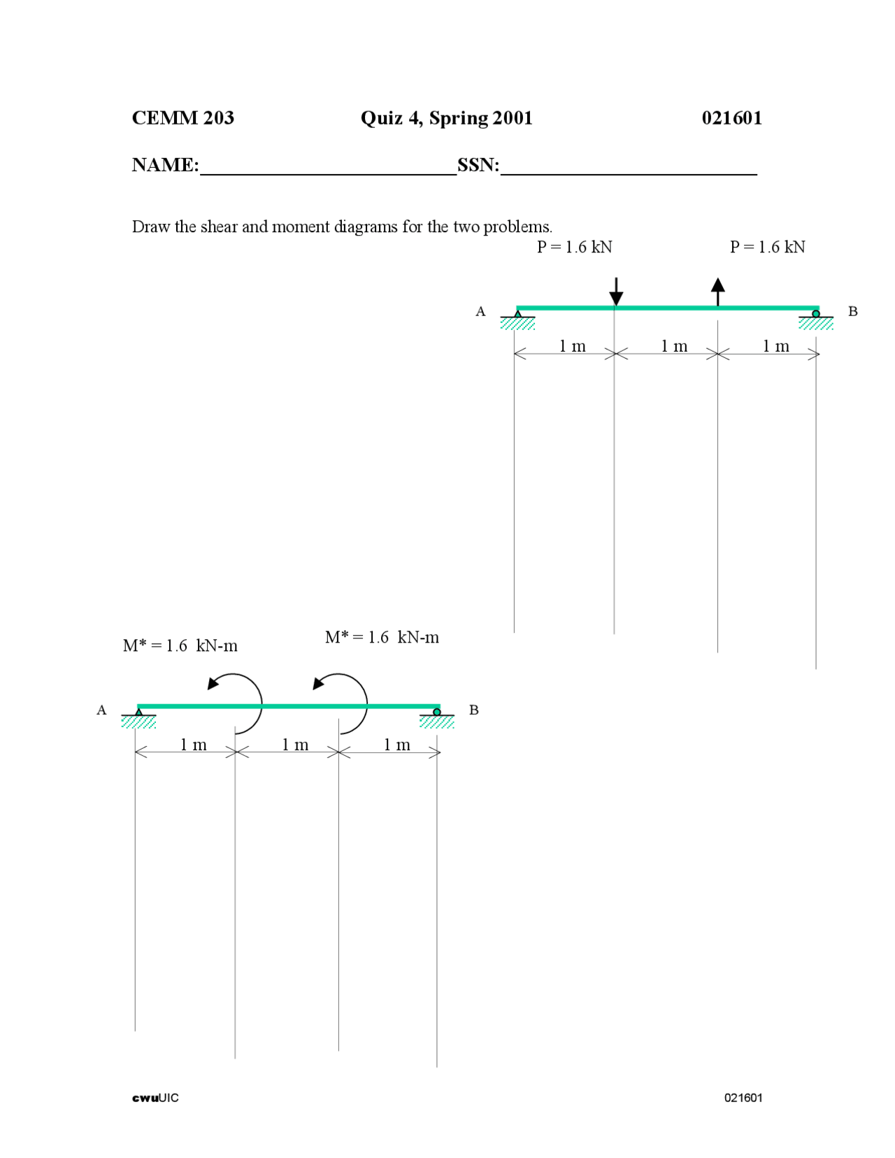 Quiz 4 Strength Of Materials Spring 2001 Cme 203 Docsity