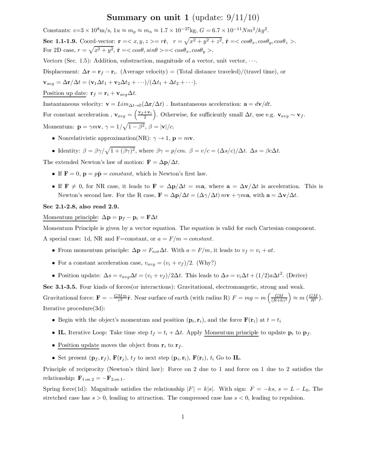 Unit 1 Summary Engineering Physics I Phy 303k Docsity