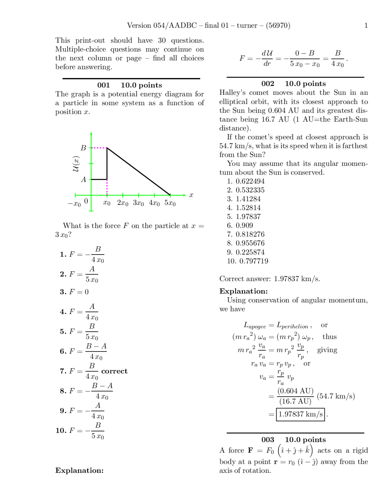Final Examination Practice Problems On Engineering Physics I Phy 303k