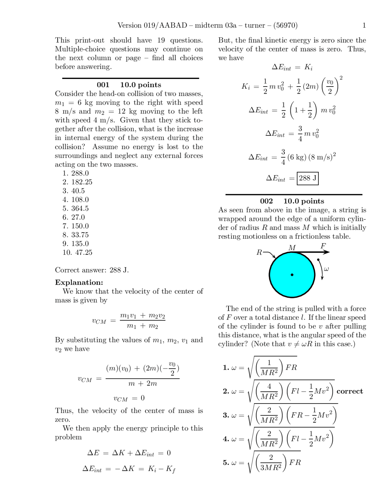 Solved Questions for Midterm Exam 3 - Engineering Physics I | PHY 303K - Docsity