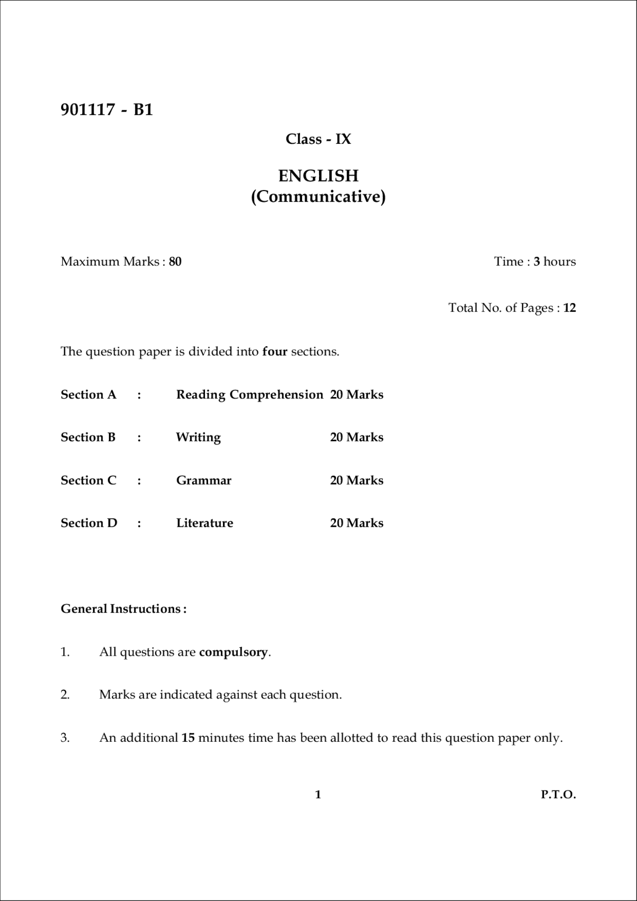 English-Communicative - Class IX 2011 - Exam - Set 5 - Docsity