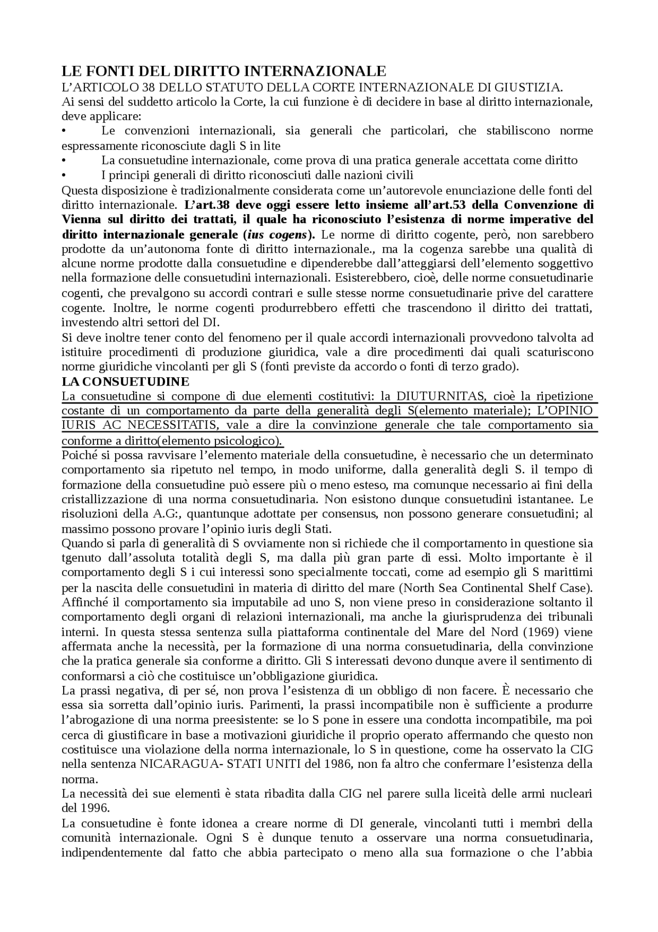 FONTI E TRATTATI (DIRITTO INTERNAZIONALE) - Docsity