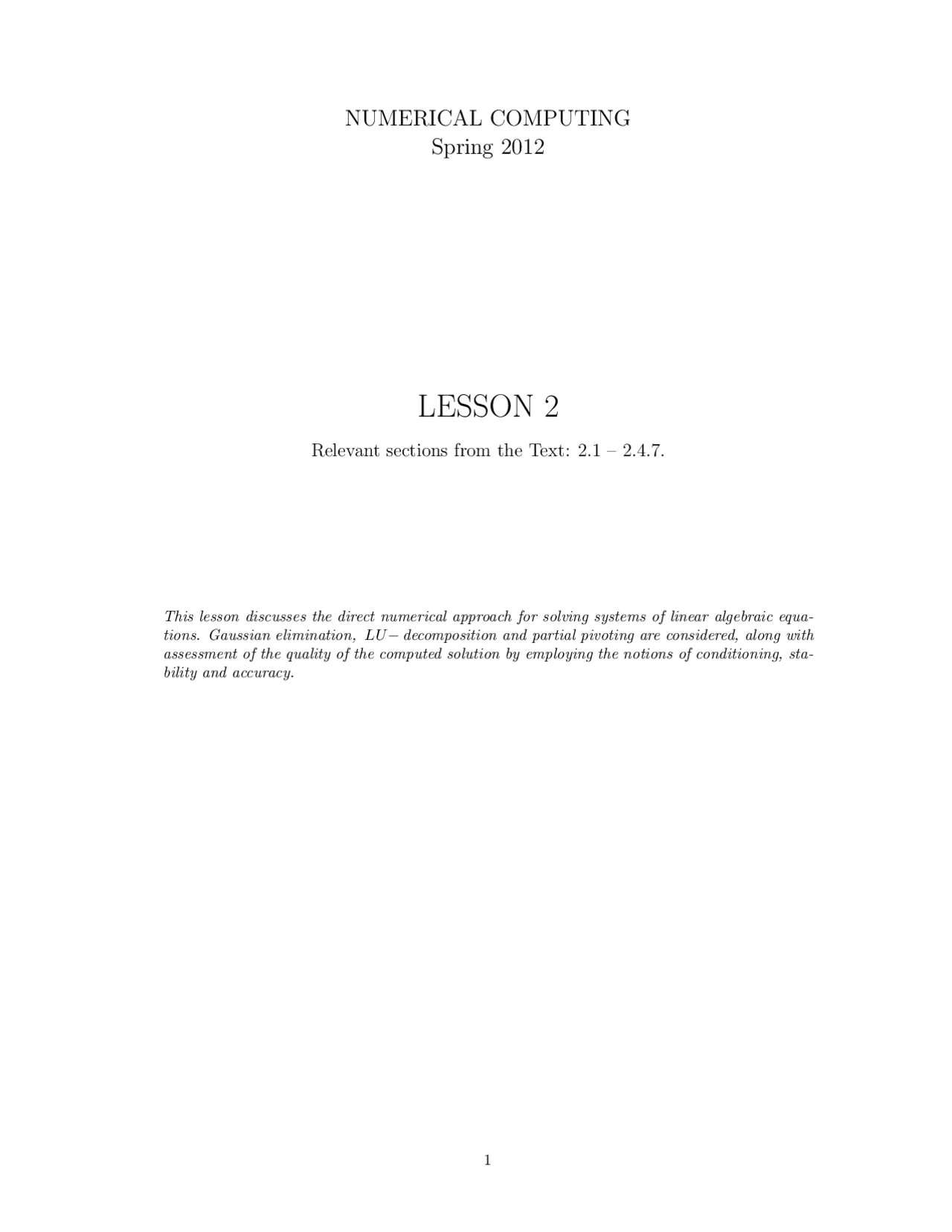 Gaussian Elimination, LU Decomposition - Lecture Notes | CSCI 4800 ... Gaussian Elimination, LU Decomposition - Lecture Notes | CSCI 4800 ...