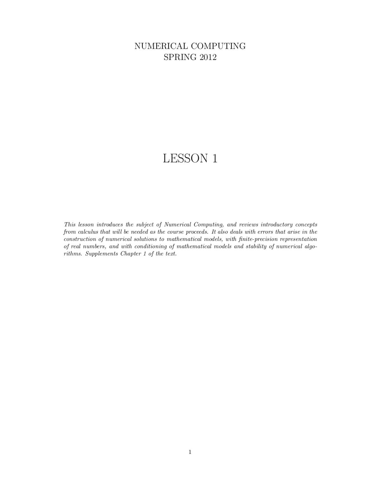 Examples Of Numerical Computing Csci 4800 Docsity