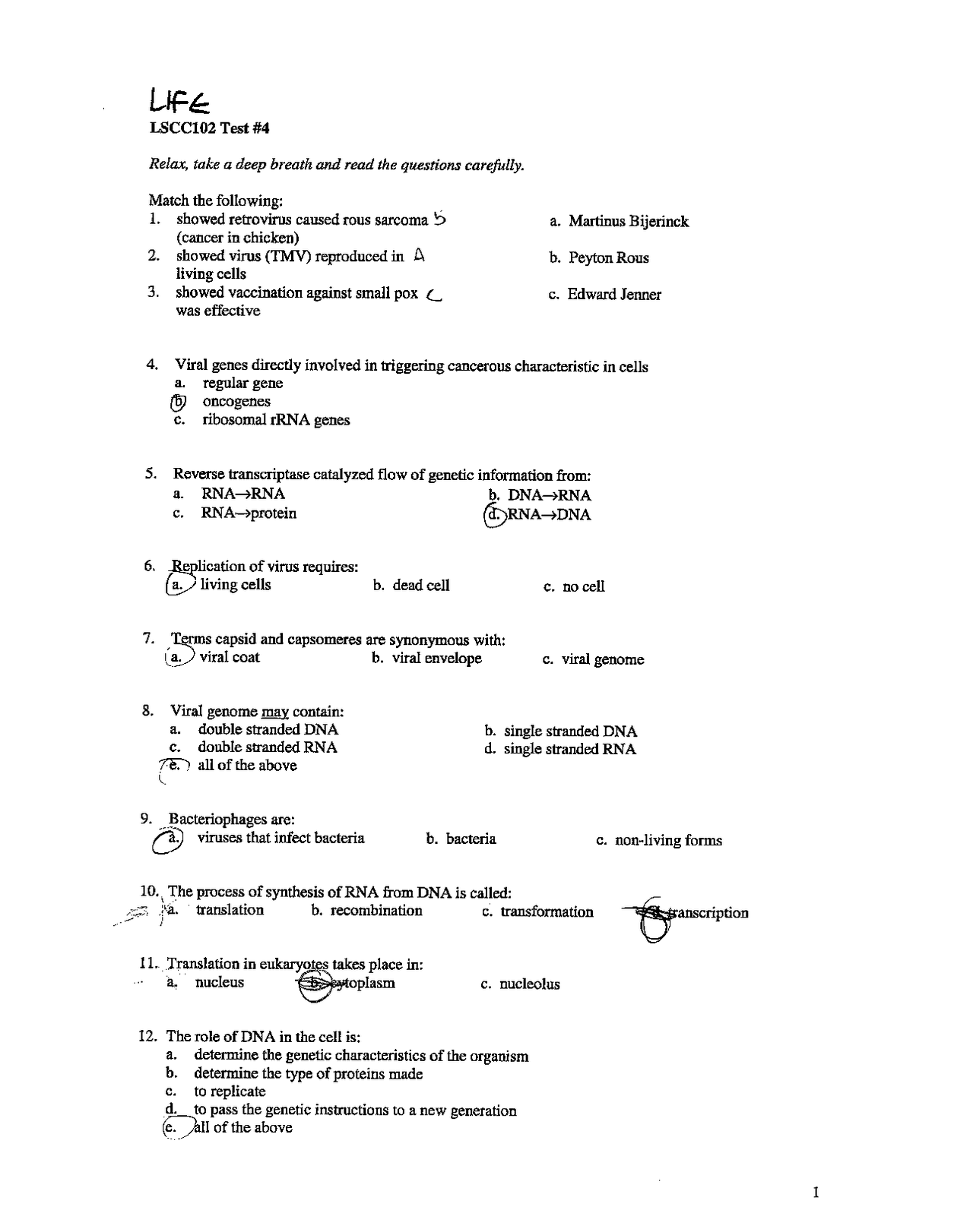 Exam # 4 - Matching Questions - Attributes of Living Systems (GT-SC1 ...