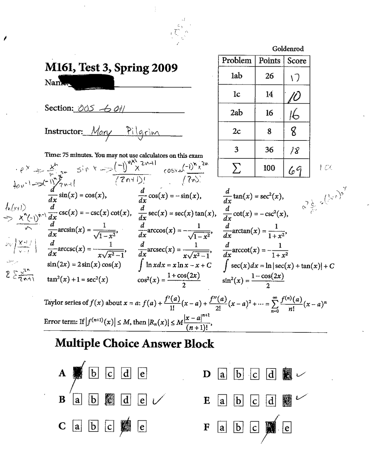 Solved Test 3 Solutions Calculus For Physical Scientists Ii Math