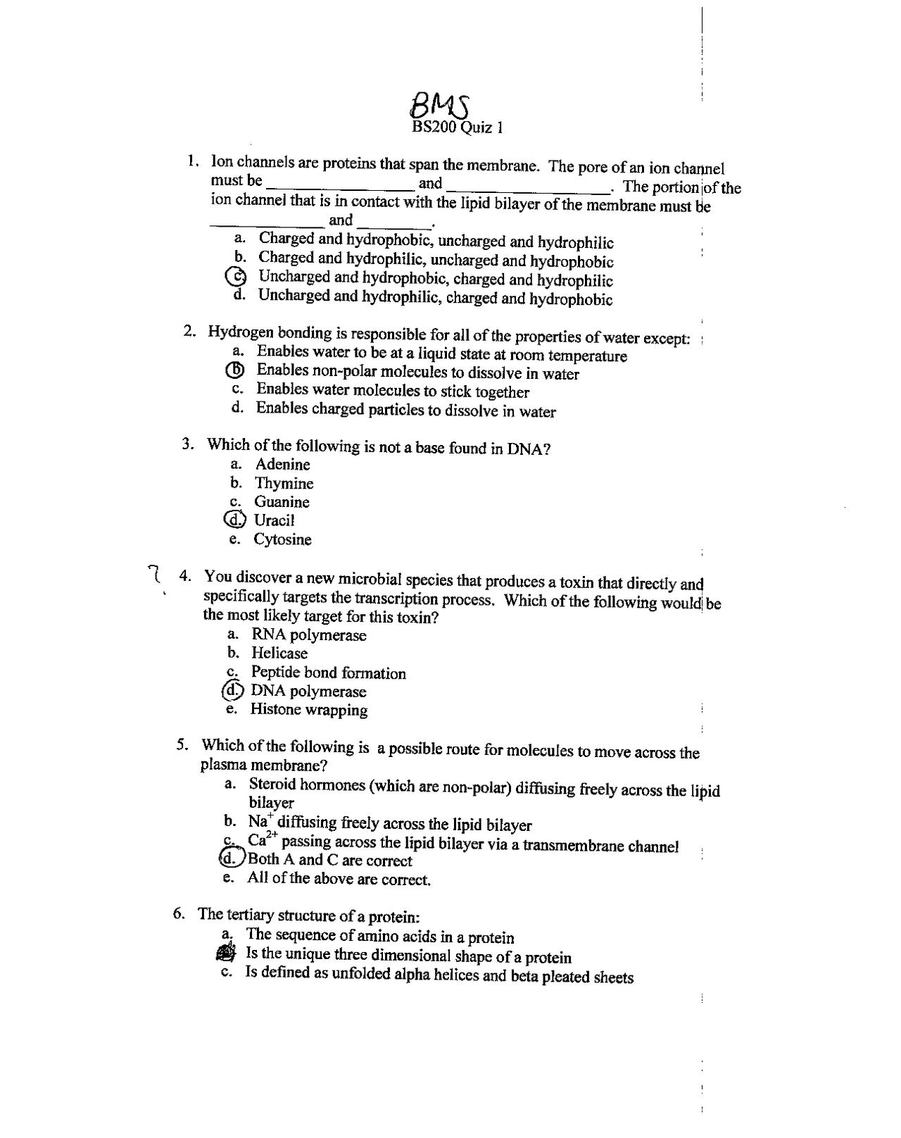 10 Solved Questions On Hydrogen Bonding Quiz 1 Bms 200 Docsity