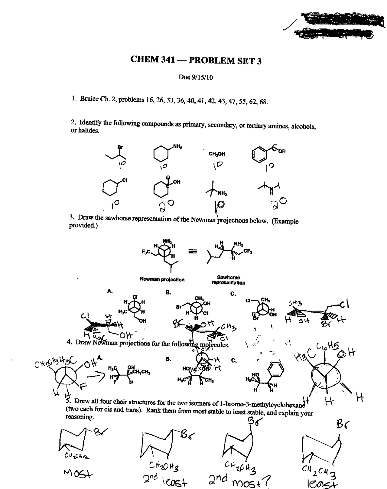 Problem Set 3 with Solutions | Modern Organic Chemistry I | CHEM 341 ...