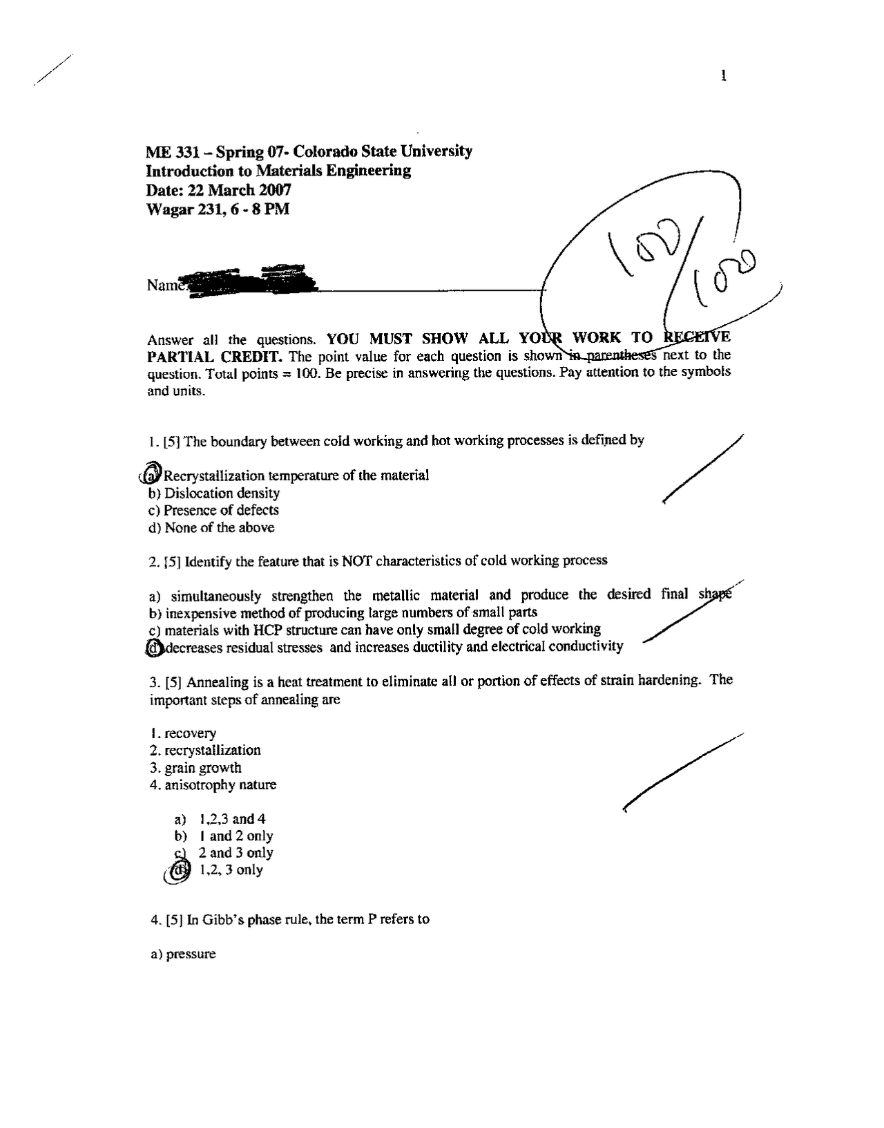 10 Mcqs On The Engineering Materials Midterm Exam Mech 331 Docsity