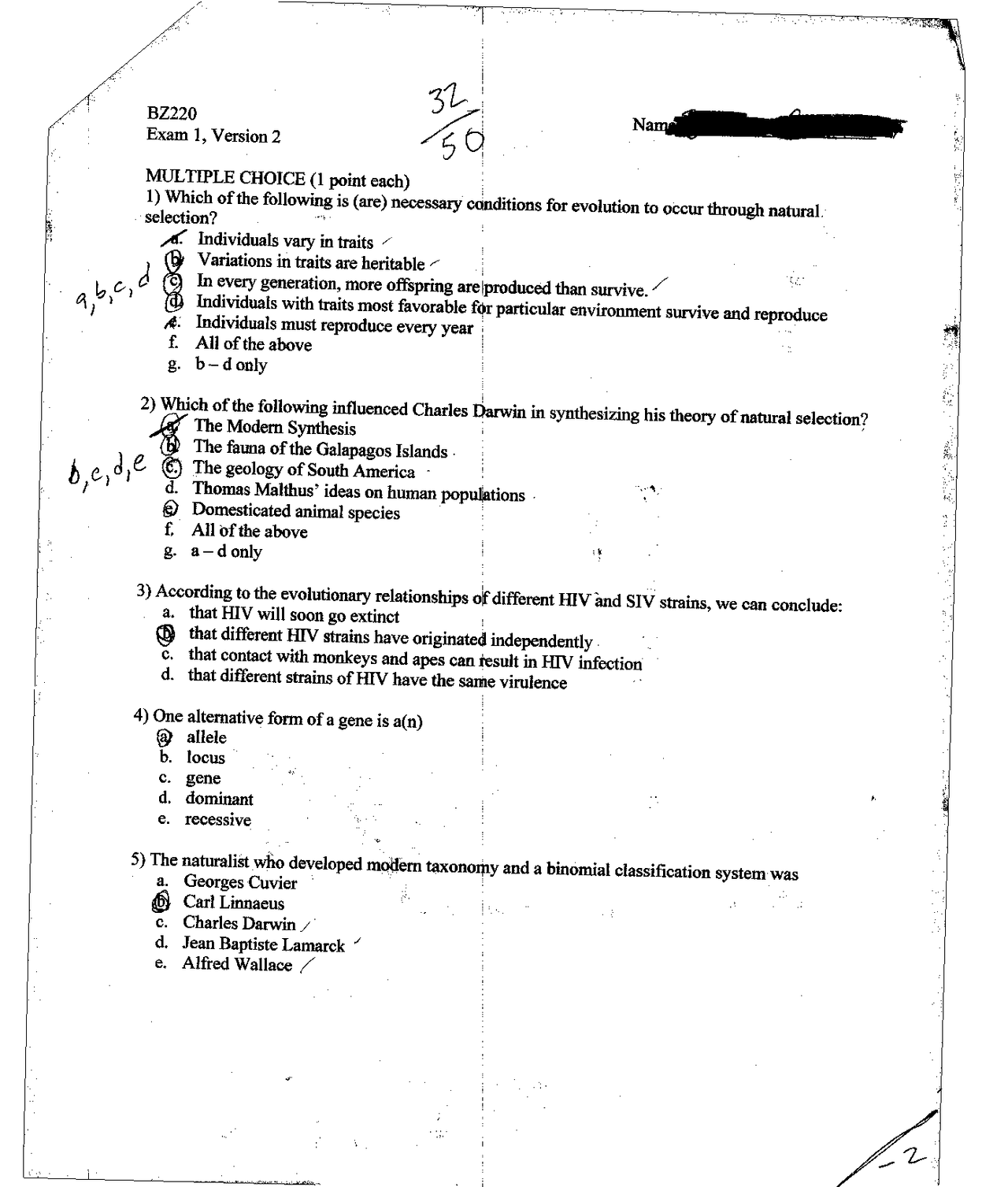 Exam 1 Questions with Answers - Introduction to Evolution | BZ 220 ...