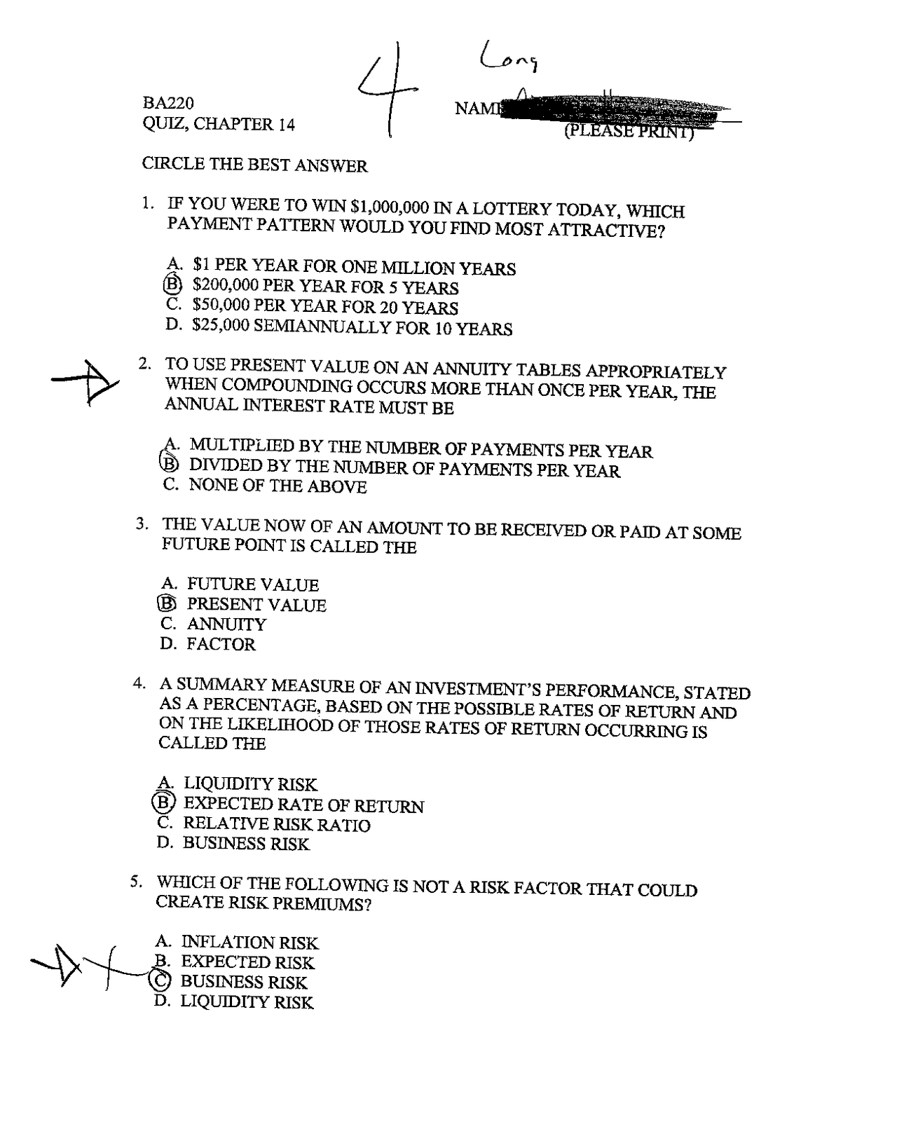 Solutions To Quiz 14 Introduction To Managerial Accounting Act 220