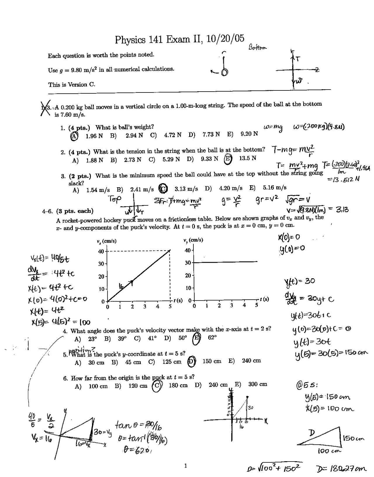 Physics For Scientists And Engineers I Solved Exam Ph 141 Docsity