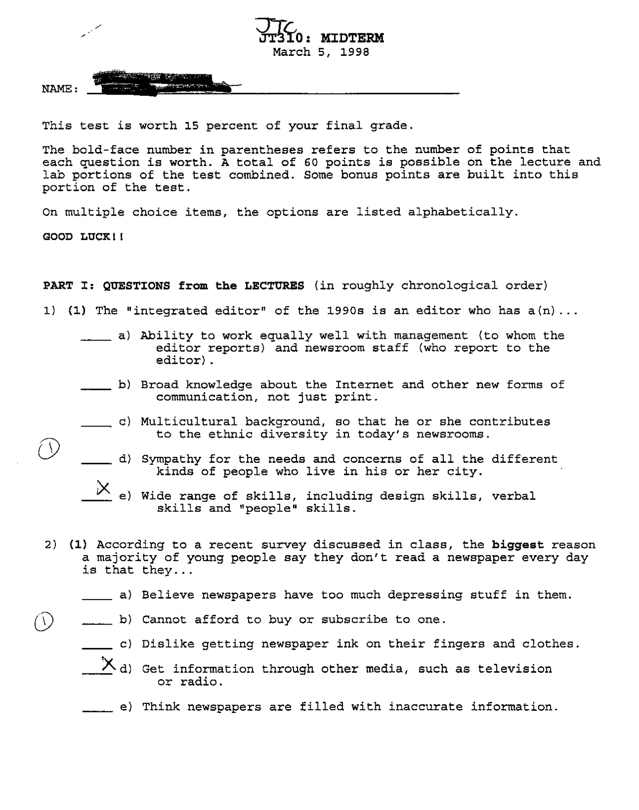 Questions In Copy Editing Midterm Exam Jtc 310 Docsity