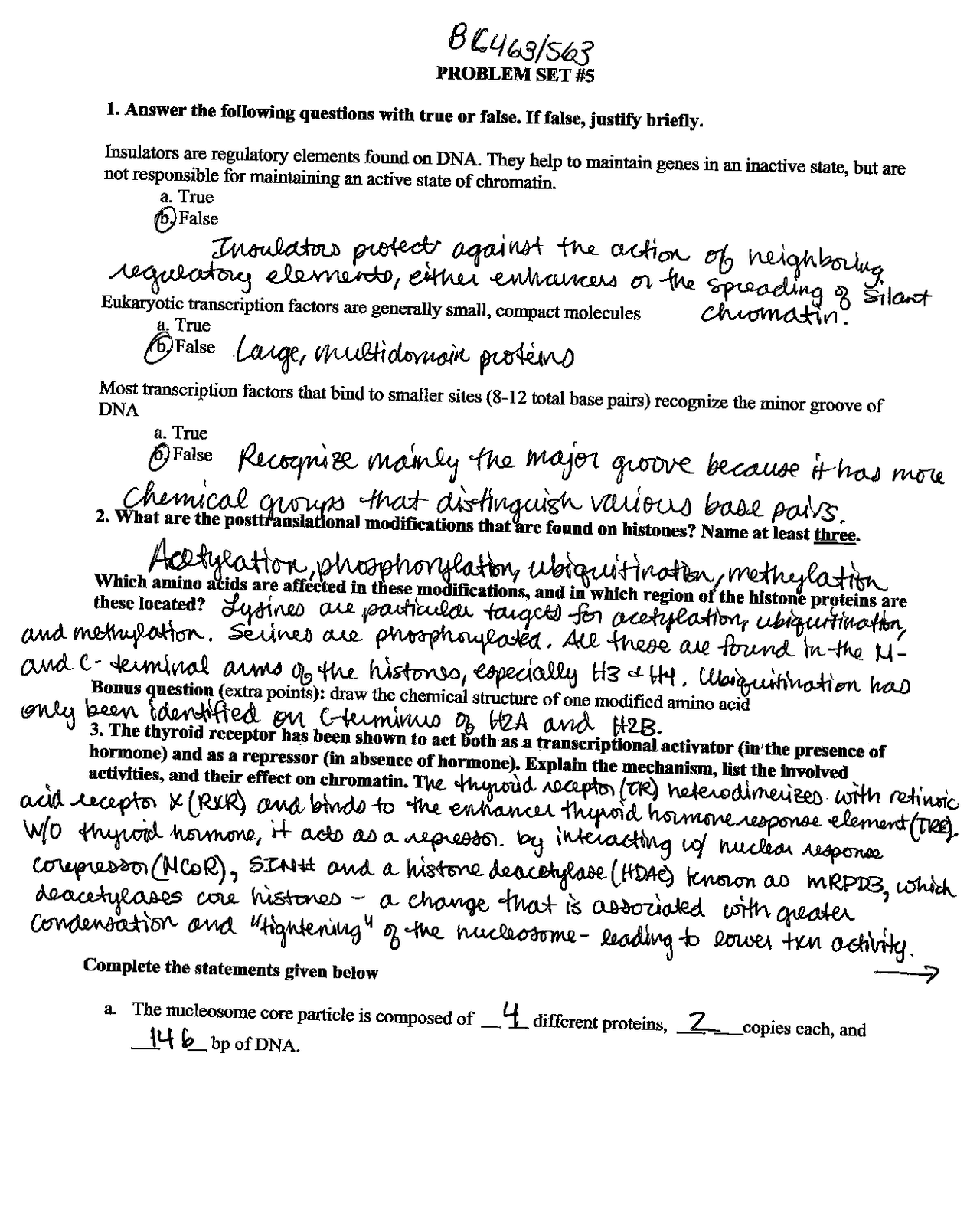 Solved Problem Set 5 For Molecular Genetics Bc 463 Docsity