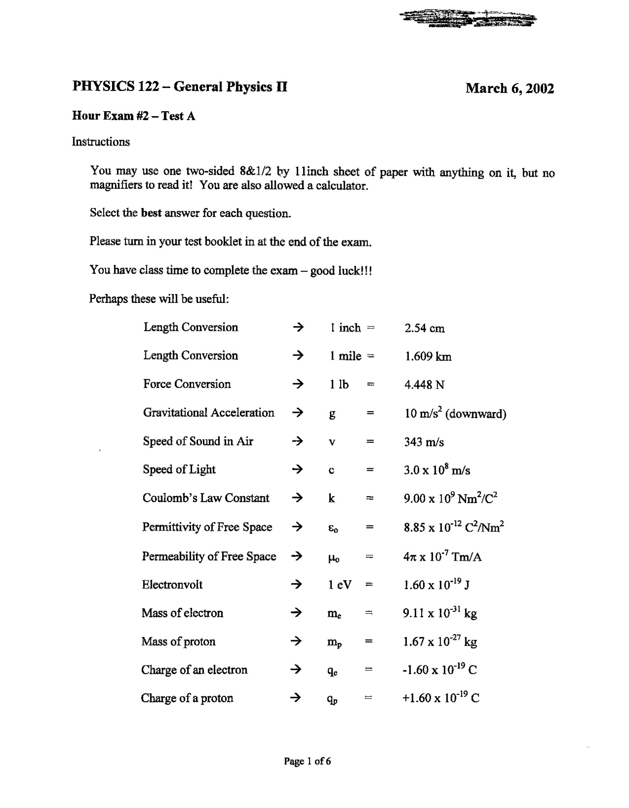 Exam 2 - 25 Solved Questions on General Physics II | PH 122 | Exams Physics | Docsity