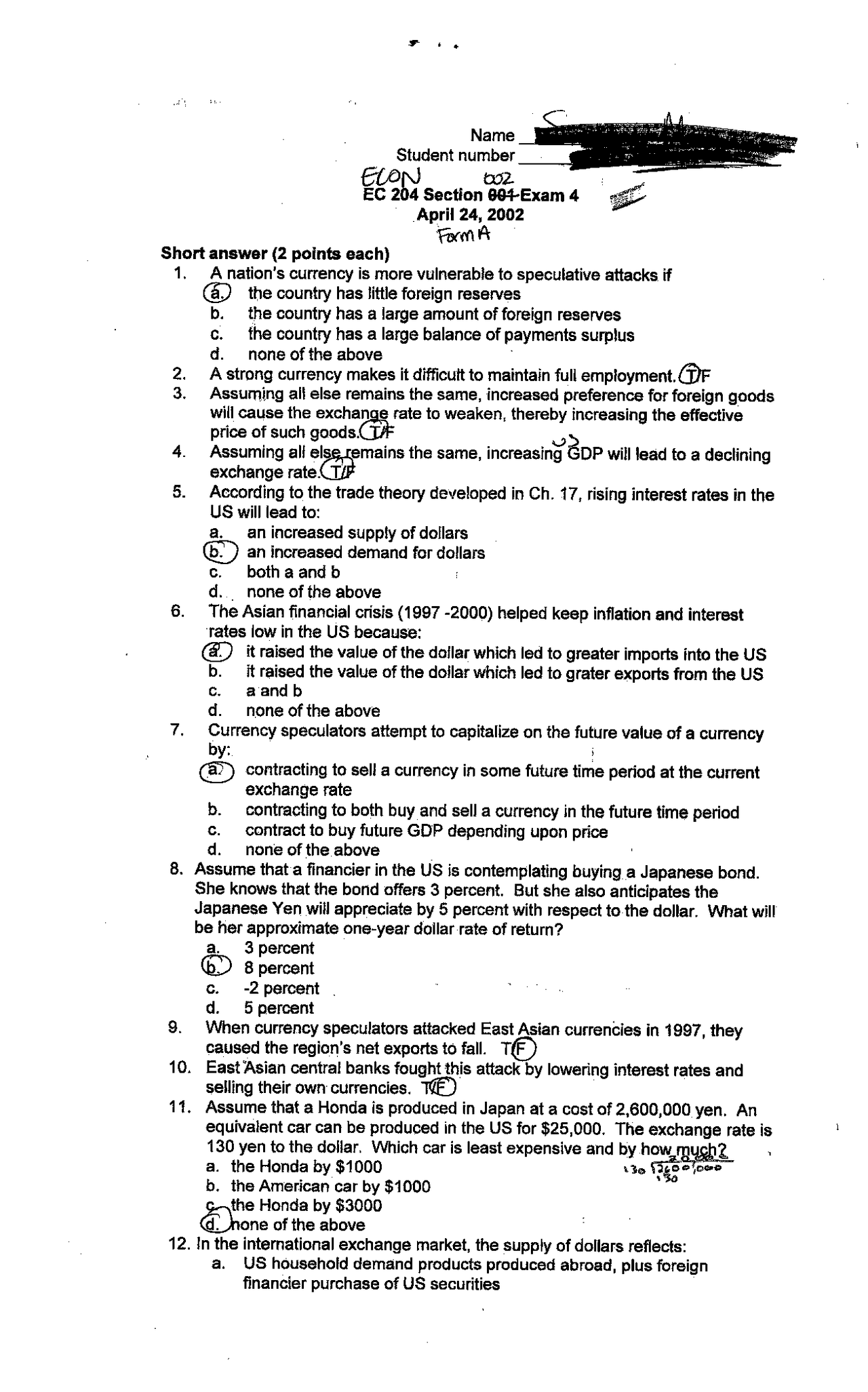 Exam 4 With Answer Key Principles Of Macroeconomics Econ 204 Docsity