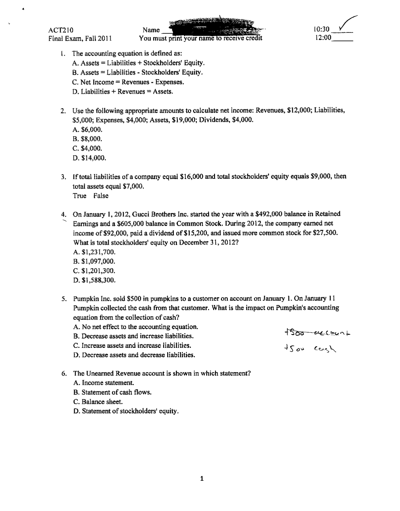 Introduction To Financial Accounting Final Exam Mcqs Act 210 Docsity