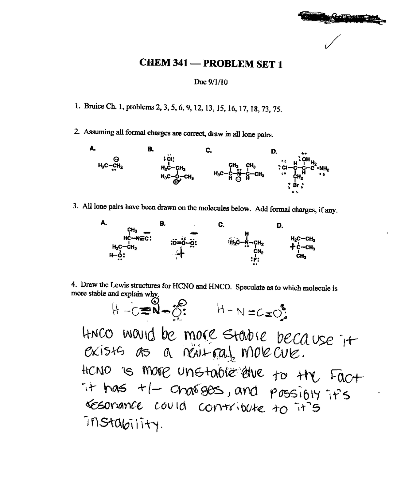 Problem Set 1 with Solutions | Modern Organic Chemistry I | CHEM 341 ...