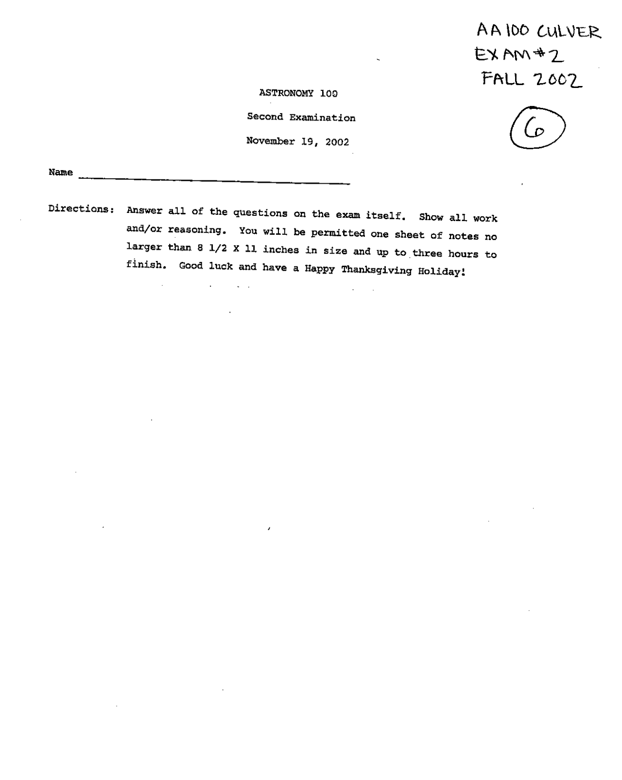 Solution For Exam 2 Questions Introduction To Astronomy Aa 100