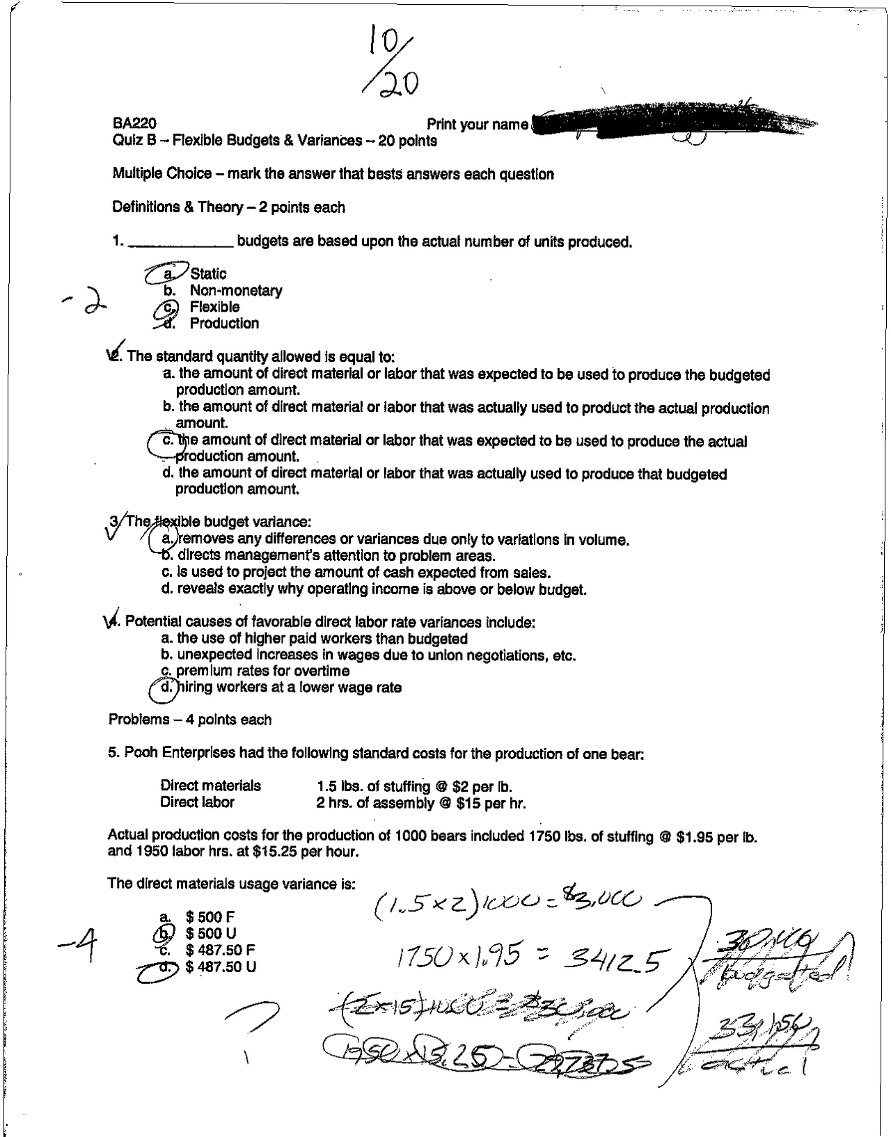 7 Solved Problems In Quiz 2 Introduction To Managerial Accounting