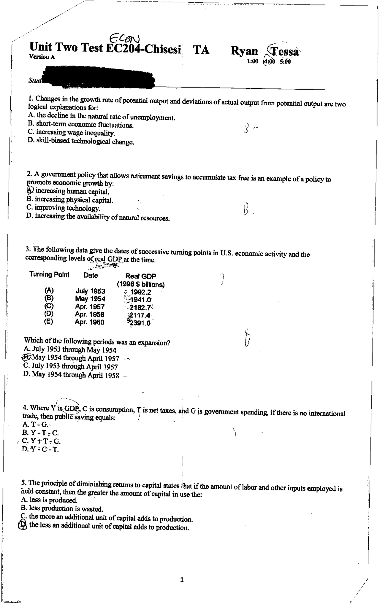 34 Multiple Choice Questions With Solution Unit 1 Test Econ 204