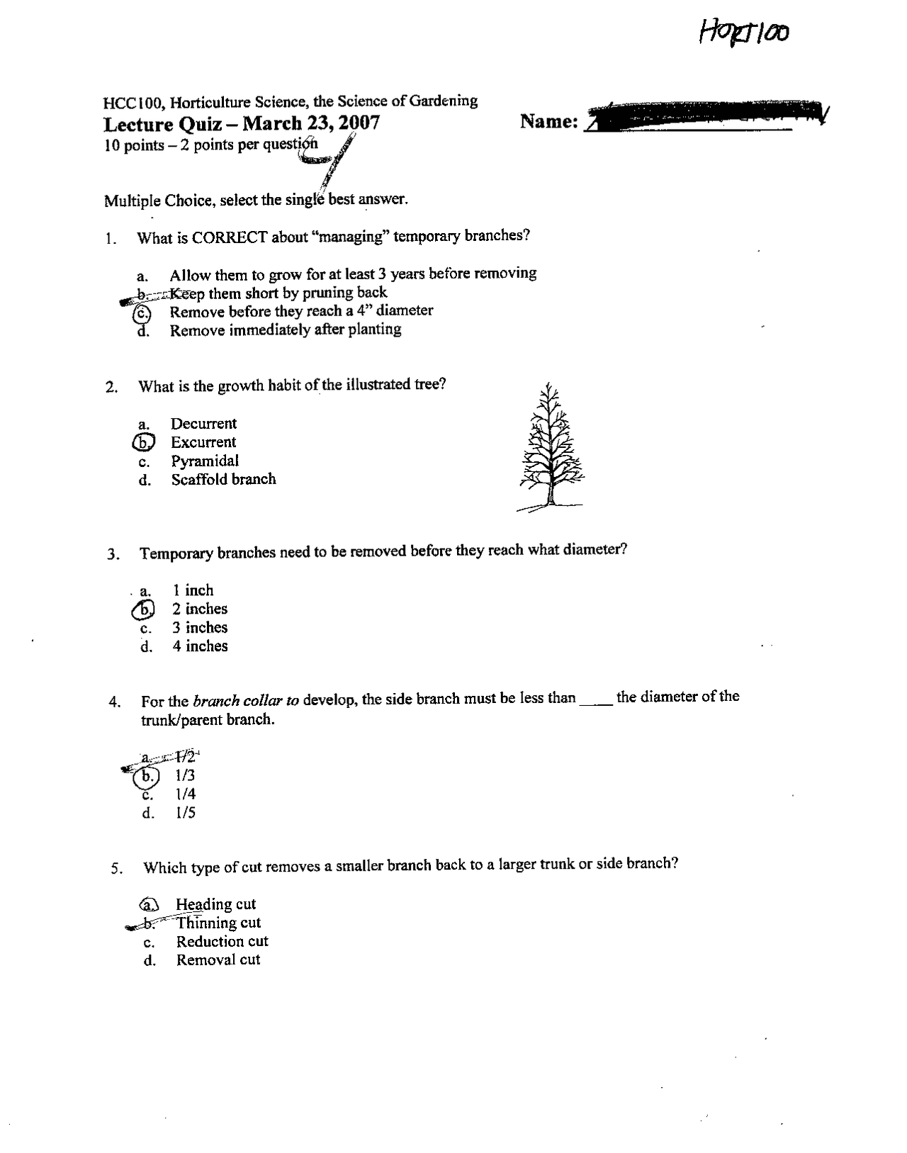Quiz 1 With Answer Key Horticultural Science Hort 100 Docsity