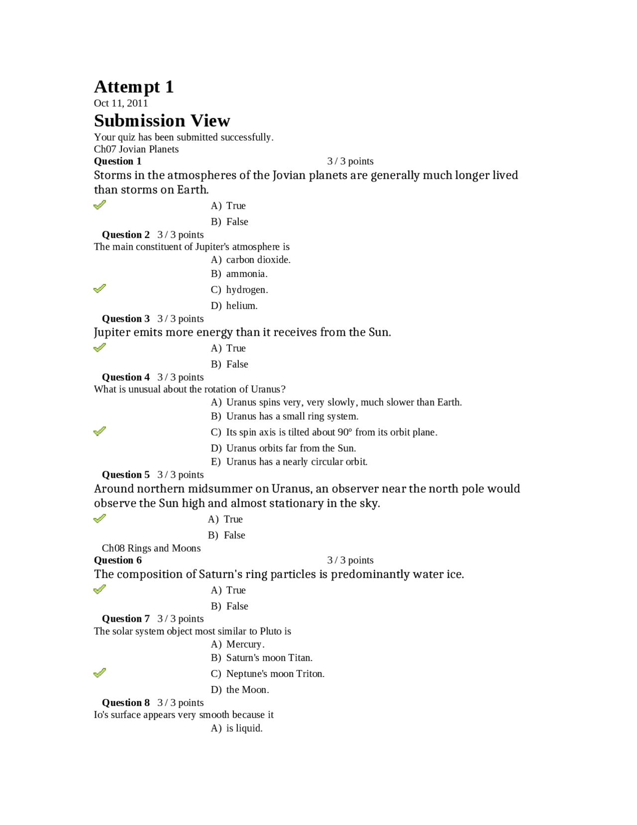 14 Solved Questions In Quiz On Astronomy And Lab Astr 1030 Docsity