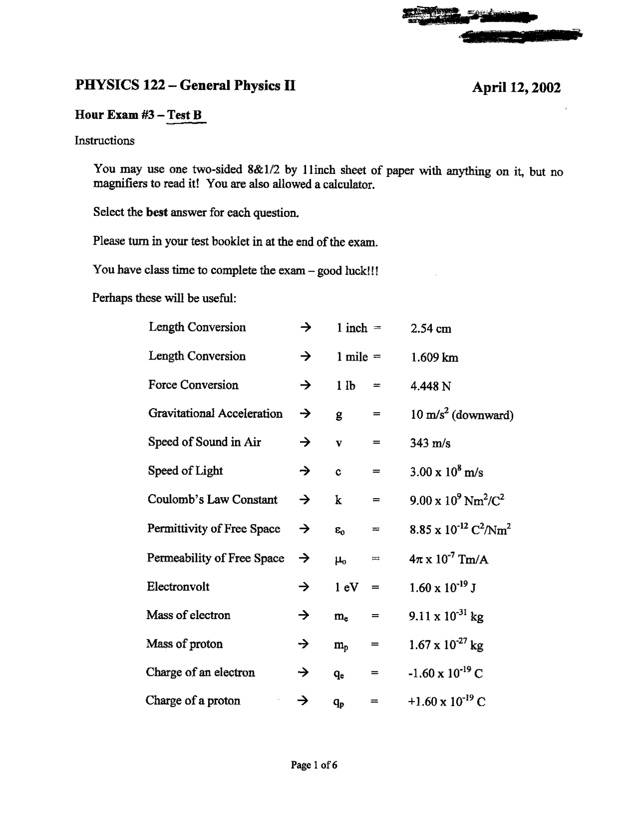 Exam 3 With Solution Key General Physics Ii Ph 122 Docsity