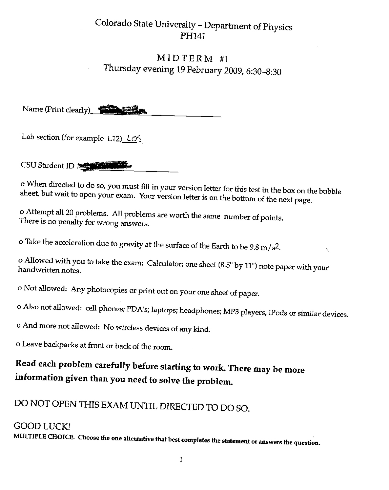 Midterm I Solved Questions Physics For Scientists And Engineers I