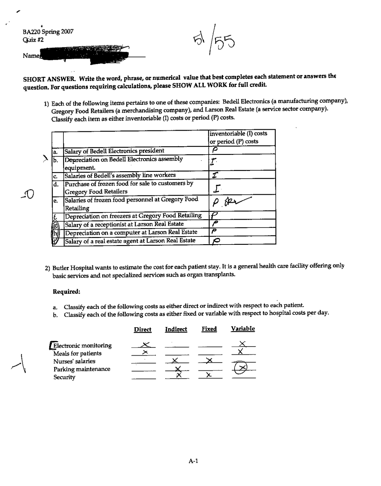 Quiz 2 Resolution Introduction To Managerial Accounting Act 220