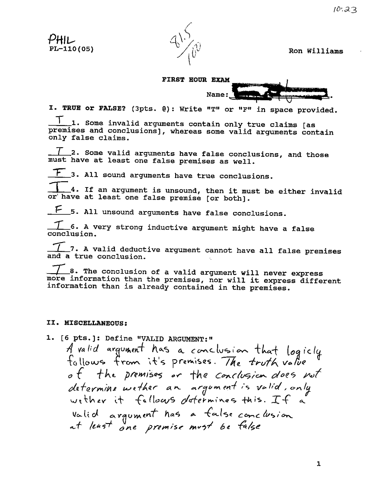 First Exam With Answer Key Logic And Critical Thinking Phil 110