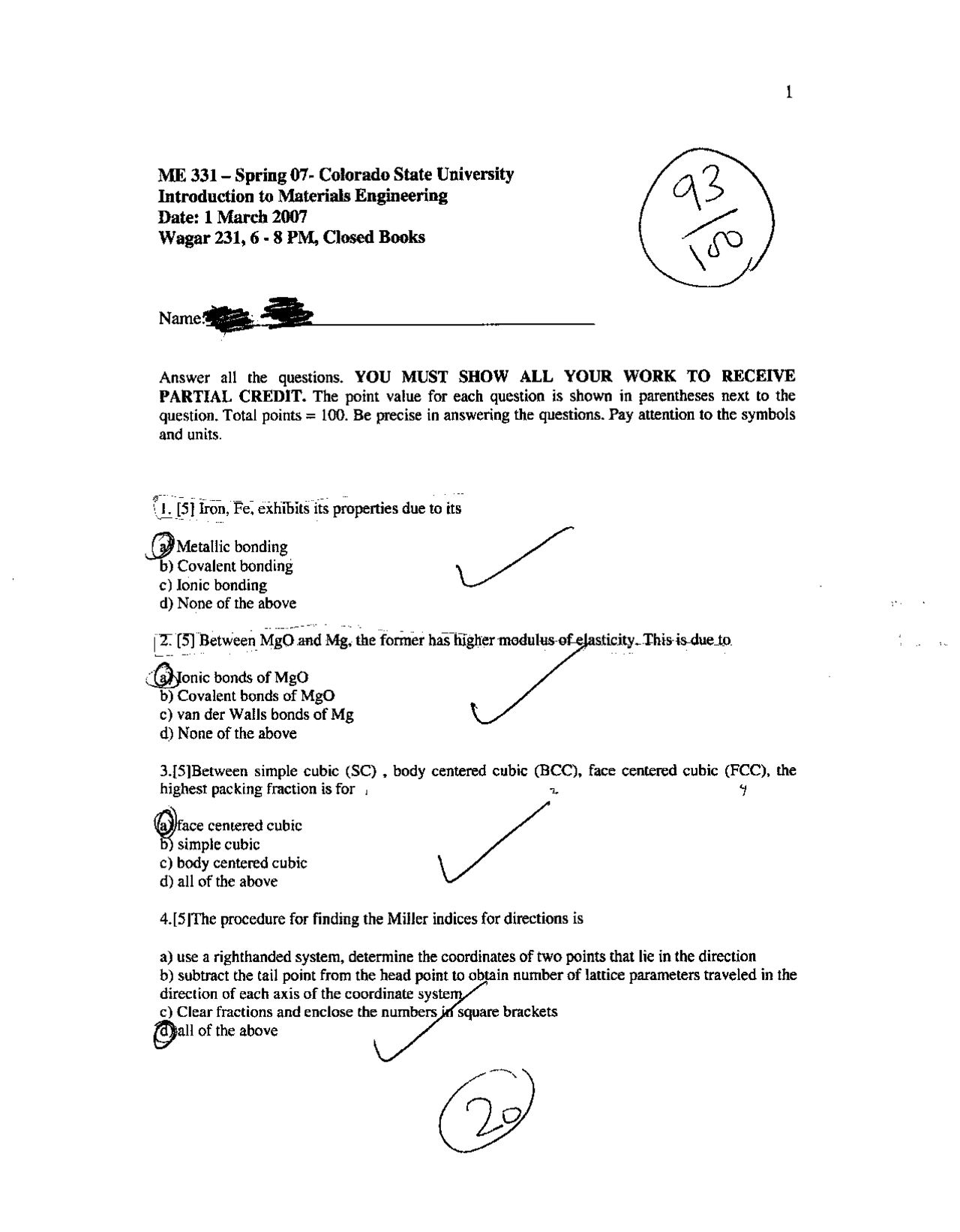 Introduction To Engineering Materials Solved Midterm Exam Mech 331